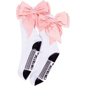 AREBESK Anna Bow Crew Socks - White/pink