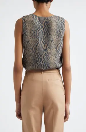 Emporio Armani Snakeskin Print Tie Neck Top