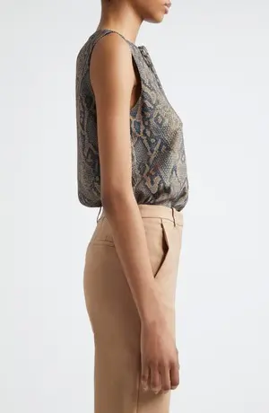 Emporio Armani Snakeskin Print Tie Neck Top