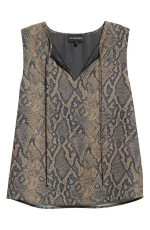 Emporio Armani Snakeskin Print Tie Neck Top