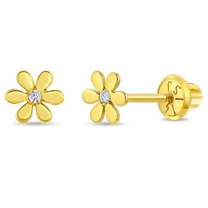 IN SEASON JEWELRY 14k Yellow Flower Stud Earrings With Cubic Zirconia - Gold