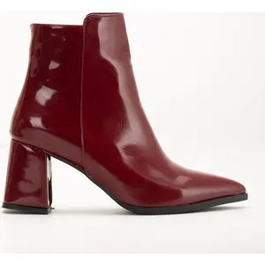 FOREVER & ALWAYS SHOES Edith Pointed Toe Ankle Boots - Burgundy Patent