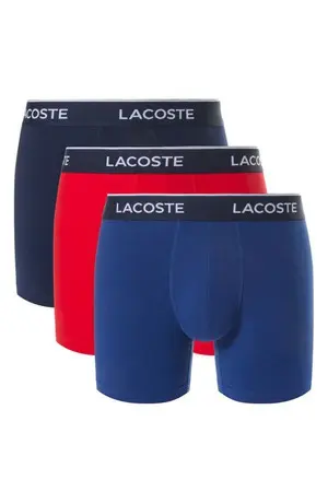 Lacoste Assorted 3-pack Stretch Cotton Boxer Briefs - Navy Blue/ Red-methylene
