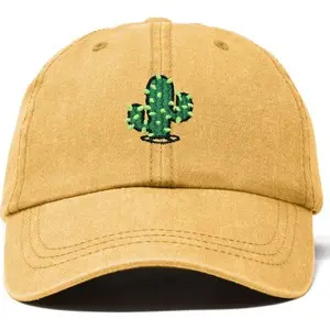 DALIX Cactus Embroidered Cap - Washed Gold