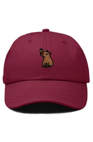 DALIX Capybara Embroidered Cap - Maroon