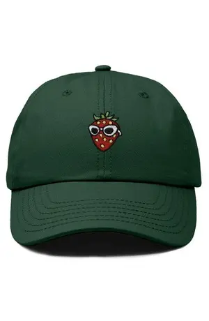 DALIX Strawberry Embroidered Cap - Dark Green