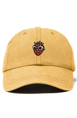 DALIX Strawberry Embroidered Cap - Washed Gold