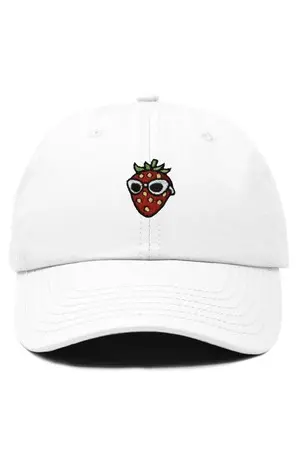 DALIX Strawberry Embroidered Cap - White