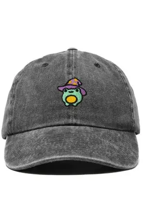 DALIX Dalix Sorcerer Frog Embroidered Dad Cap Washed Black