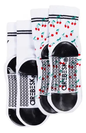 AREBESK Classic Crew Grip Socks 2 Pack - White/ Cherry