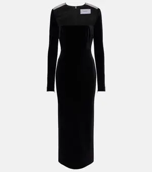 Alex Perry Velvet Sheer Neck Midi Dress