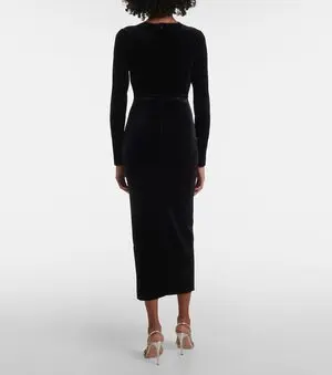 Alex Perry Velvet Sheer Neck Midi Dress