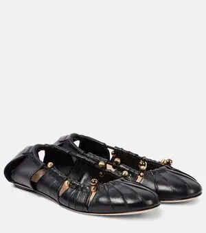 Chloé Luna Embellished Leather Ballet Flats - Black