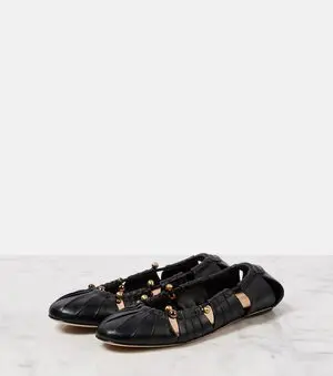 Chloé Luna Embellished Leather Ballet Flats - Black