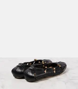 Chloé Luna Embellished Leather Ballet Flats - Black