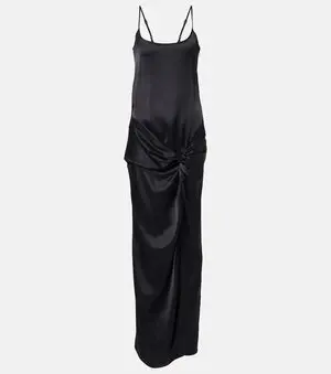 Attico Gathered Satin Maxi Slip Dress