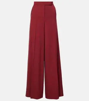Max Mara Ninfa Virgin Wool Gabardine Palazzo Pants - Red