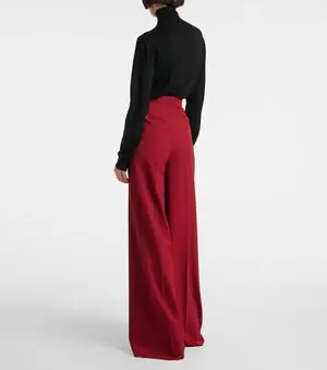 Max Mara Ninfa Virgin Wool Gabardine Palazzo Pants - Red