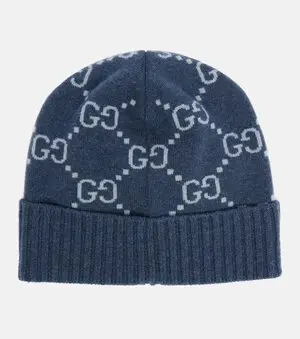 Gucci GG Jacquard Cashmere Beanie Blue