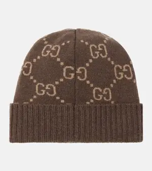 Gucci Gg Jacquard Cashmere Beanie - Brown