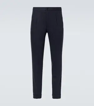 Thom Sweeney Wool Straight Leg Trousers - Blue