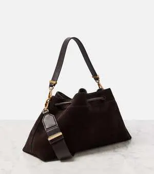 JIMMY CHOO Bon Bon Small Suede Bucket Bag - Brown