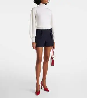 Max Mara Zic High-rise Wool-blend Canvas Shorts - Blue