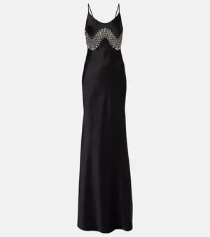 David Koma Embellished Satin Gown - Black