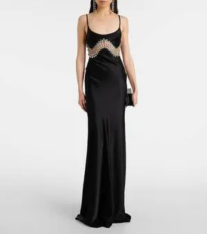 David Koma Embellished Satin Gown - Black