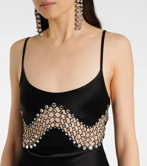 David Koma Embellished Satin Gown - Black