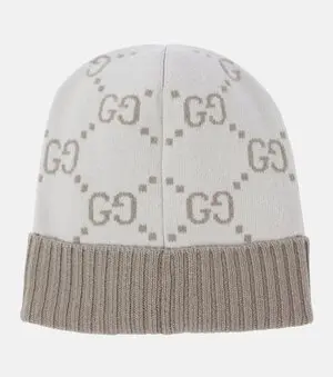 Gucci Gg Cashmere Jacquard Beanie - Grey