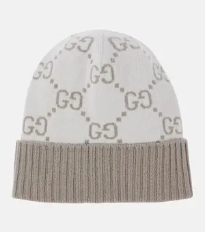 Gucci Gg Cashmere Jacquard Beanie - Grey