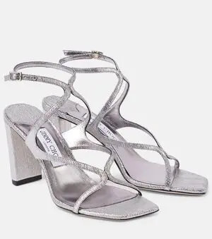 JIMMY CHOO Azie 85 Metallic Leather Sandals - Silver