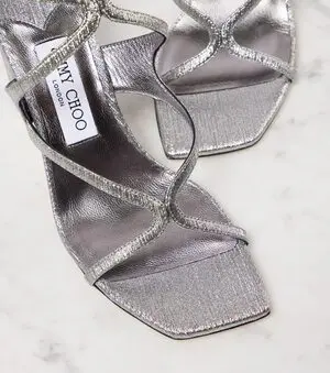 JIMMY CHOO Azie 85 Metallic Leather Sandals - Silver