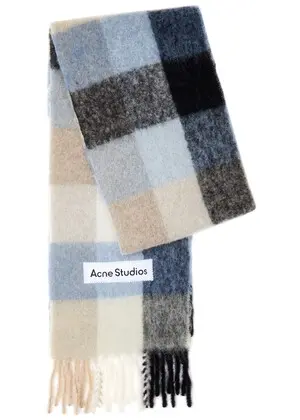 Acne Studios Valley Checked Alpaca-blend Scarf - Blue