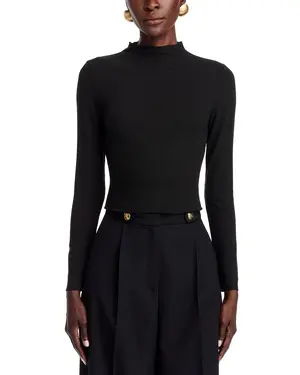 Aqua Ribbed Long Sleeve Mock-neck Top Exclusive