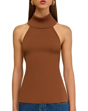 Cult Gaia Wake Open Back Halter Top - Saddle