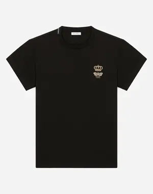 Dolce & Gabbana Jersey T-shirt With Bee And Crown Embellishment