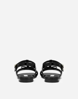 Dolce & Gabbana Patent Leather Sandals With Metal Dg Logo - Black