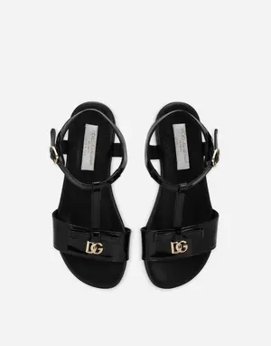 Dolce & Gabbana Patent Leather Sandals With Metal Dg Logo - Black