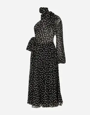 Dolce & Gabbana Asymmetrical Polka-dot Silk Chiffon Dress