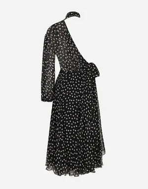 Dolce & Gabbana Asymmetrical Polka-dot Silk Chiffon Dress