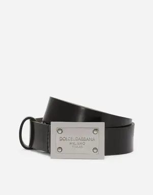 Dolce & Gabbana Calfskin Belt With Logo Buckle - Black