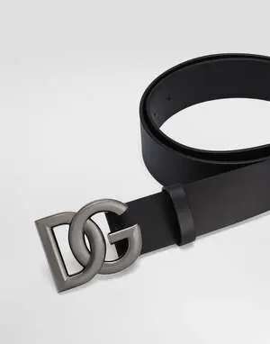 Dolce & Gabbana Leather Belt With Dg Logo Buckle - Black
