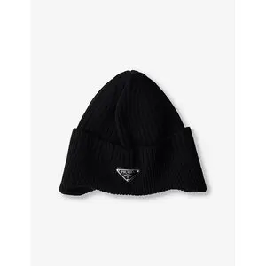 Prada Logo-embellished Ribbed Wool Beanie - Black