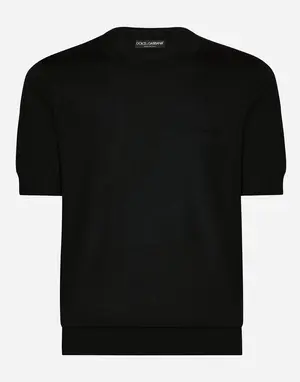 Dolce & Gabbana Round-neck Silk Sweater With Logo - Black