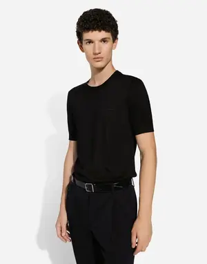 Dolce & Gabbana Round-neck Silk Sweater With Logo - Black