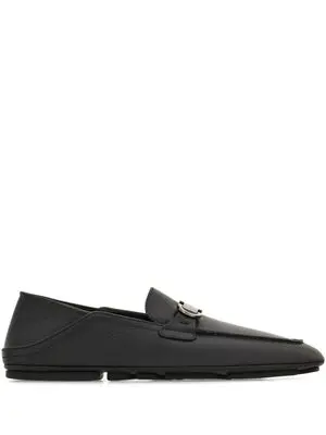 FERRAGAMO Gancini-plaque Leather Loafers - Black