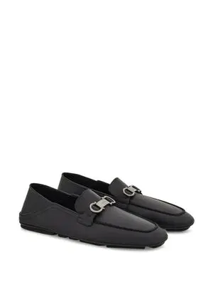FERRAGAMO Gancini-plaque Leather Loafers - Black