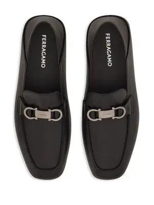 FERRAGAMO Gancini-plaque Leather Loafers - Black